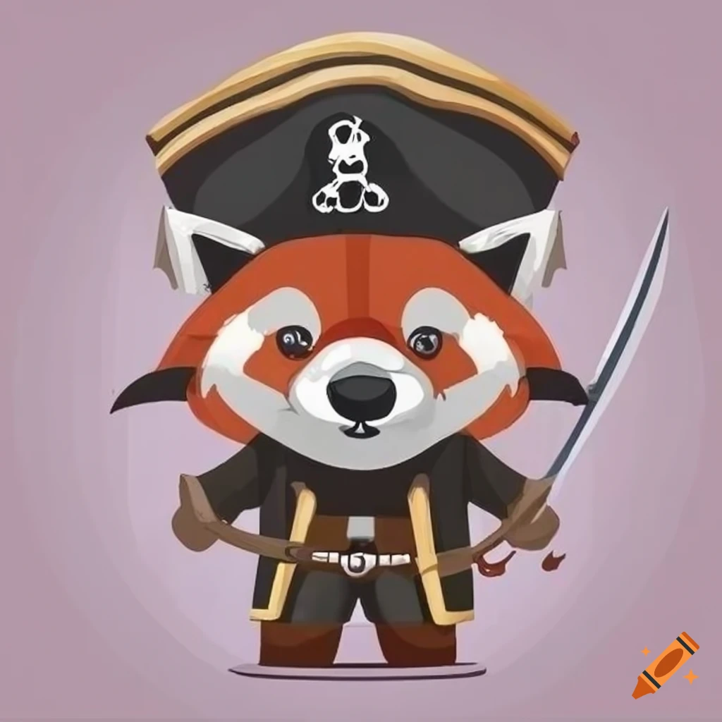 A portrait of a "red panda" dressed as a pirate with a sword wearing a ...