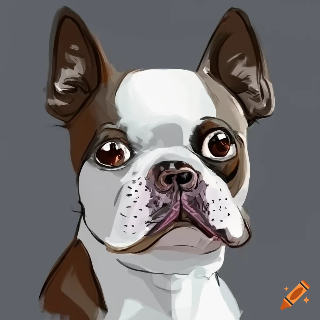 A sketch of a boston terrier with a happy expression on Craiyon
