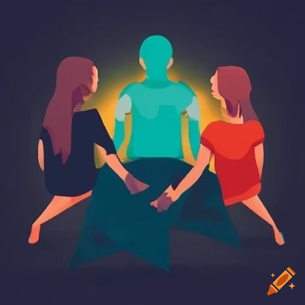 Three people sitting in a triangle having a conversation