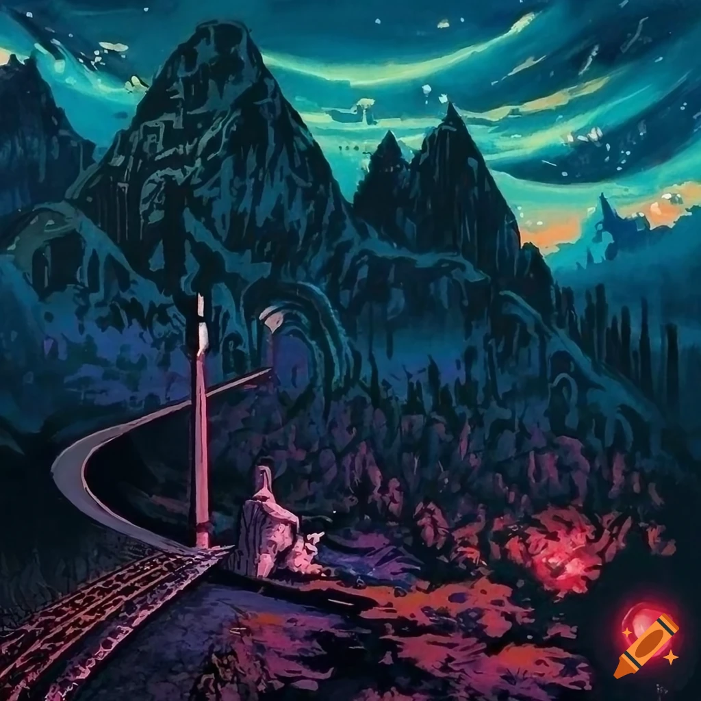 Retro horror vintage sci-fi : : 2D matte gouache illustration : : dark ...