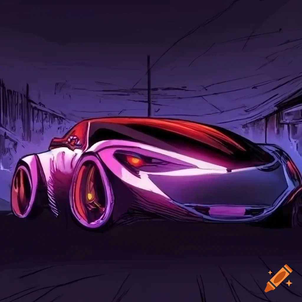 Fancy car, strong perspective, vanishing lines, comic style, simplified ...
