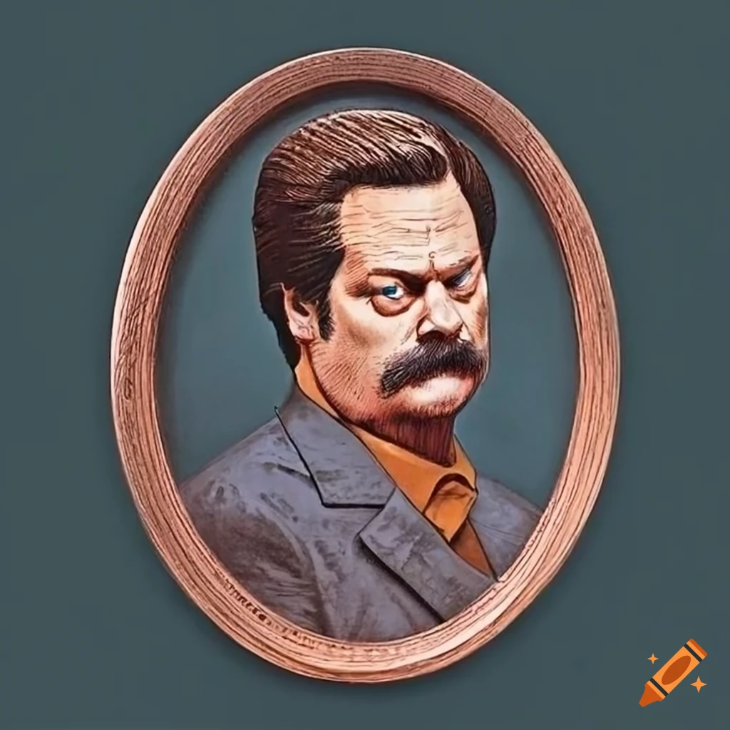 Copper engraving of ron swanson