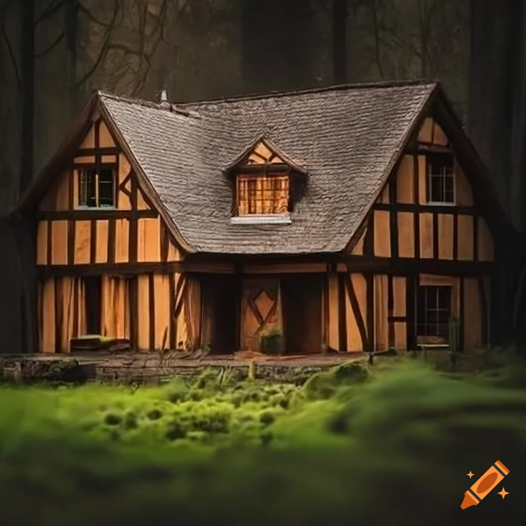 Timber neo-tudor house in forest on Craiyon