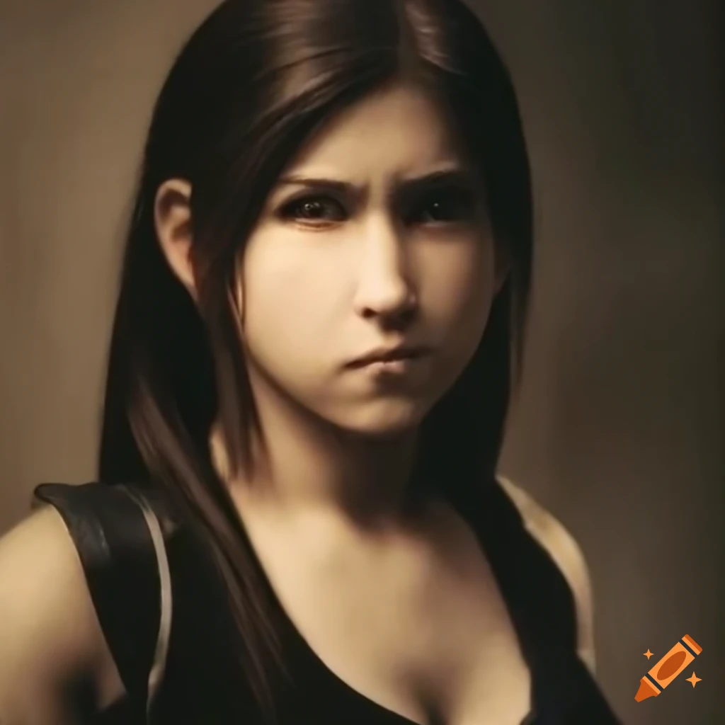 Old and worn photograph, artistic and realistic portrait of Tifa from ...