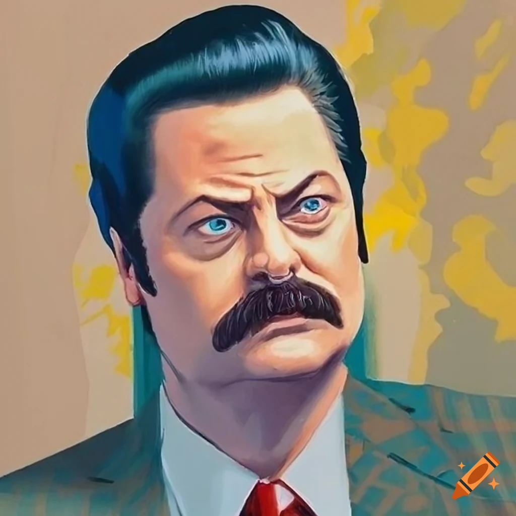 Water color portrait of ron swanson