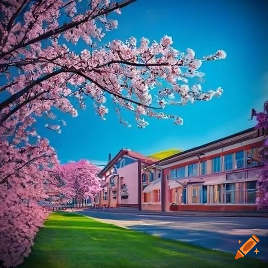 Charming school with flowering trees