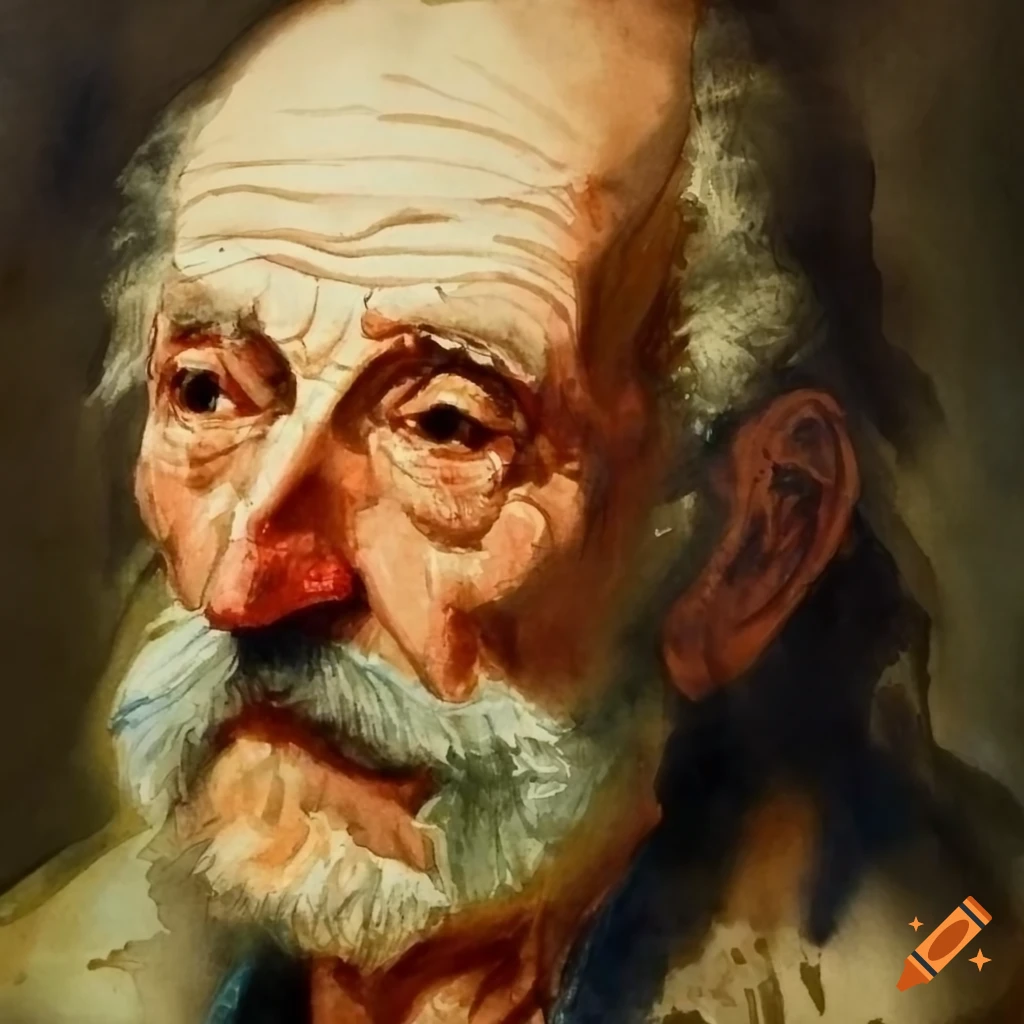 Portrait georgian old man. watercolor painting