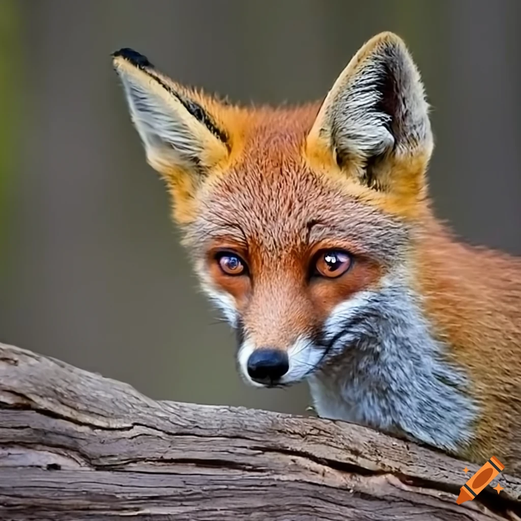 A playful fox with a mischievous glint in its eyes, peeking out from a ...