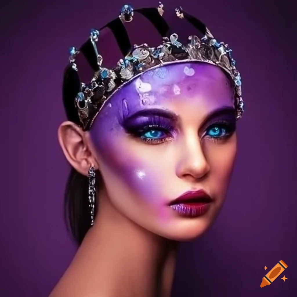 Красивая мистическая девушка с Фиолетовым макияжем в звёздах и ...