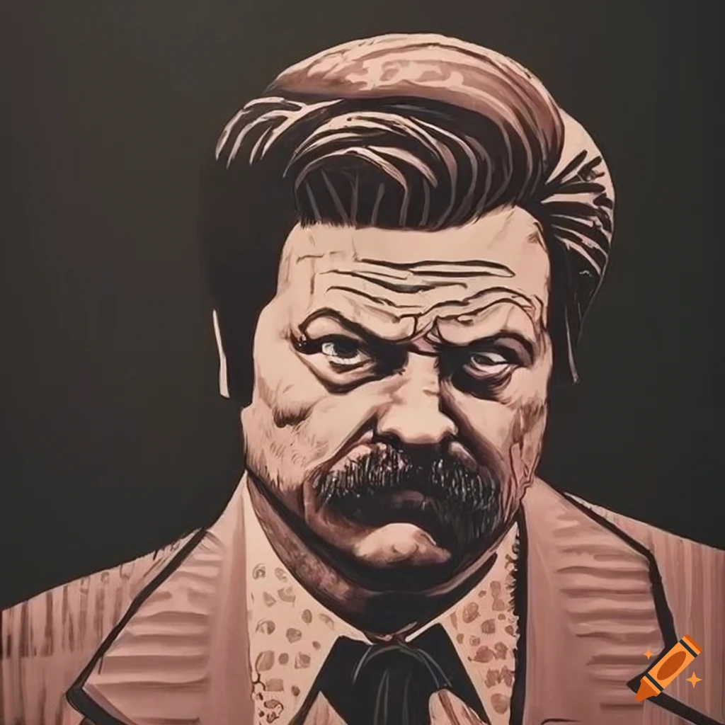 Copper engraving of ron swanson on Craiyon