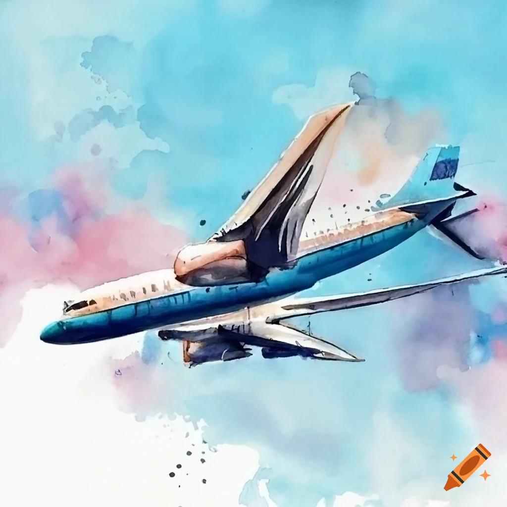 Watercolor pan am flight from front on Craiyon