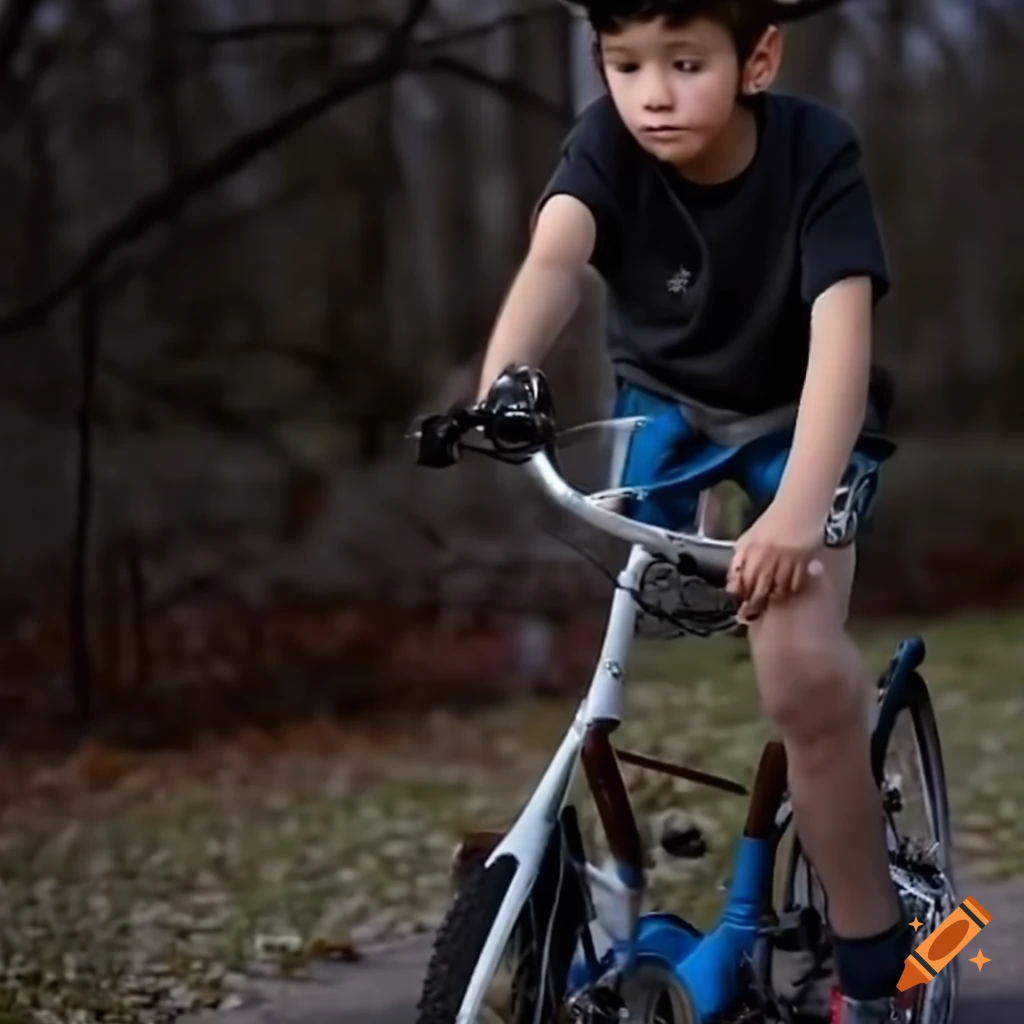 A boy drive a bike on Craiyon