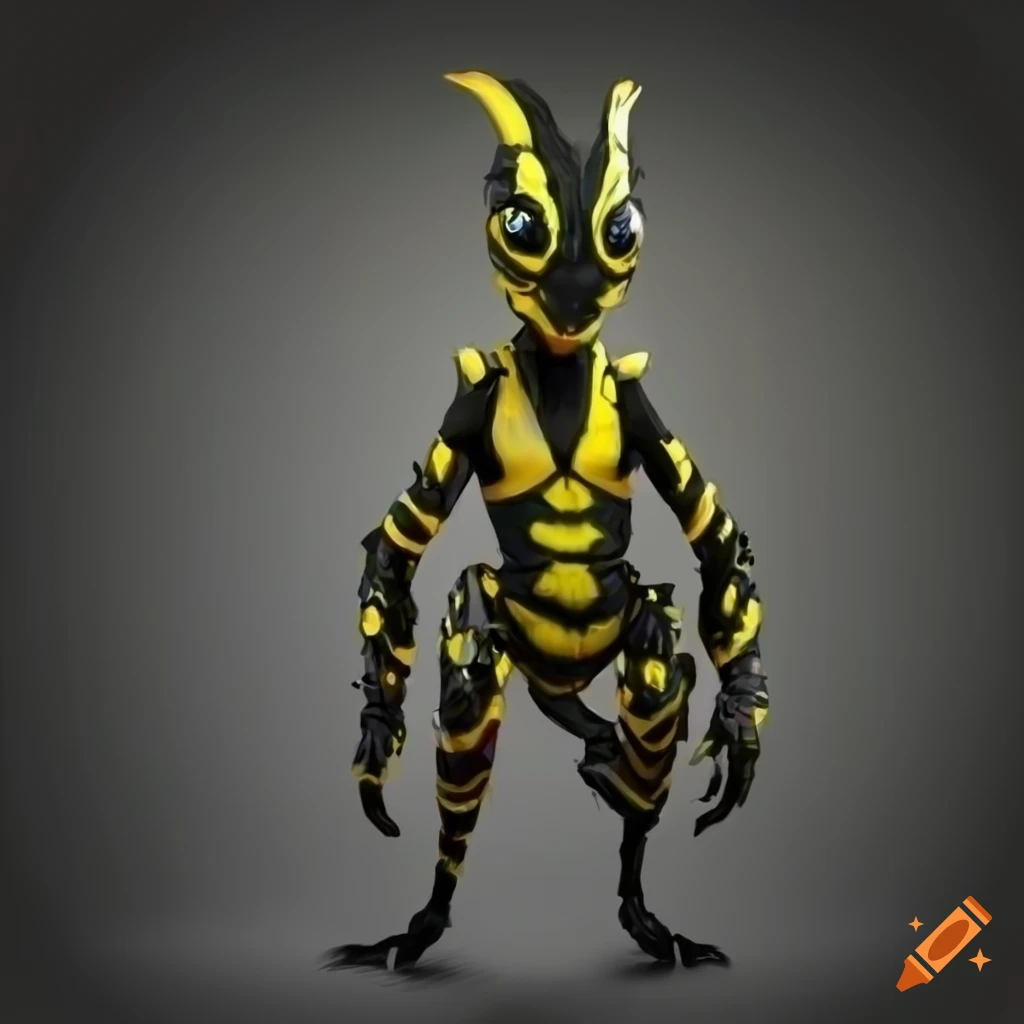 Black and yellow striped insectoid alien character concept bipedal on ...