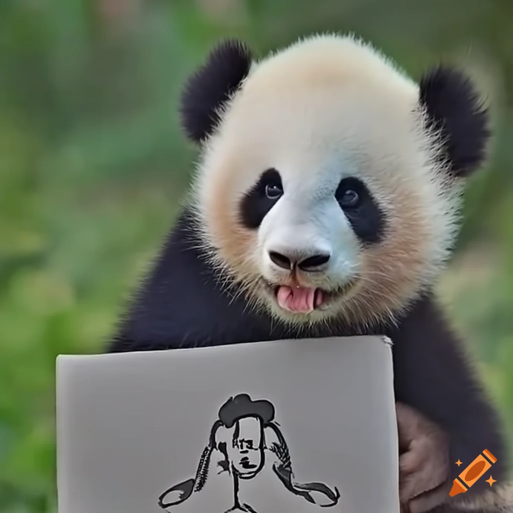 Cute baby panda holding a sign that says hello casey on Craiyon