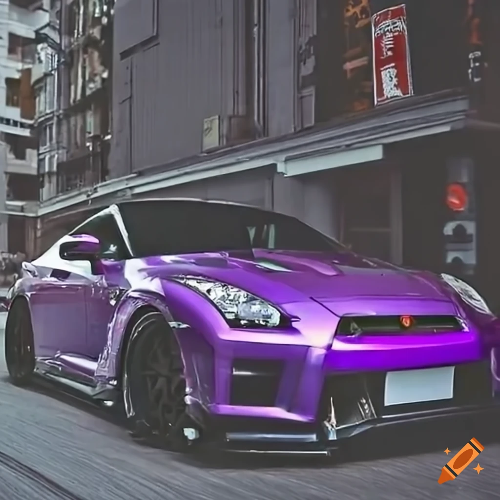 A purple gtr r35 drifting in tokyo realistic 800x800