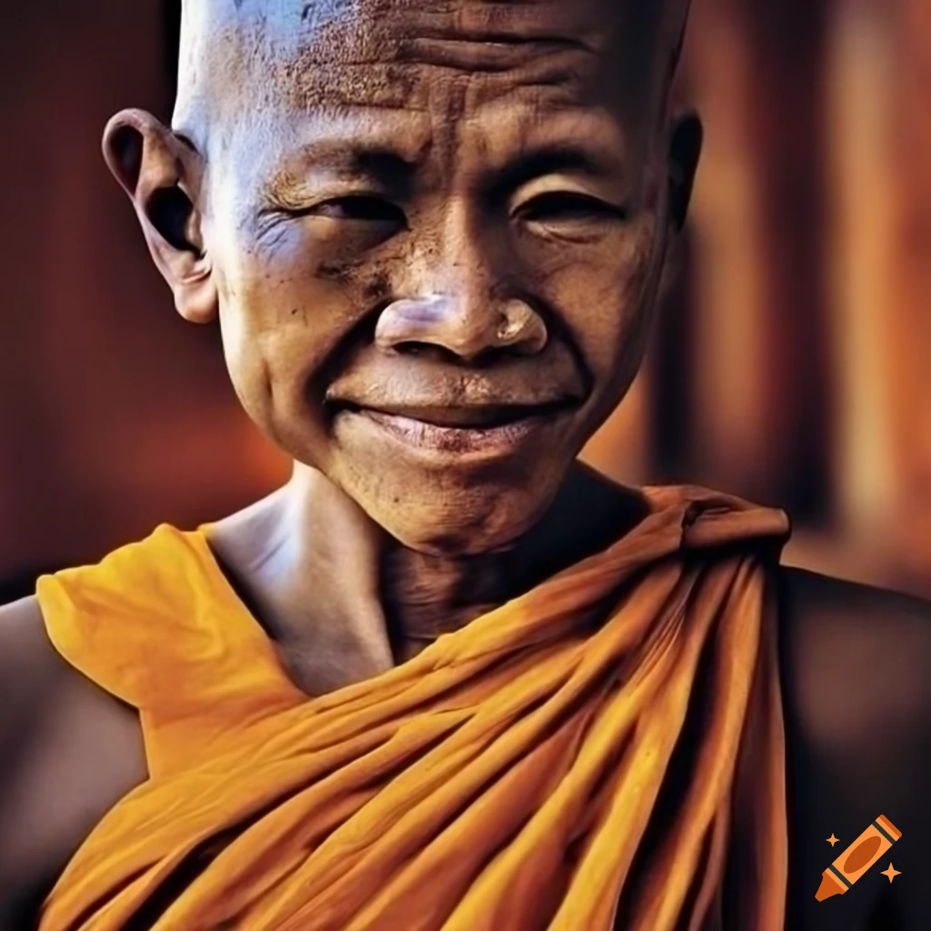 Monk in temple in cambodia, photo by steve mccurry