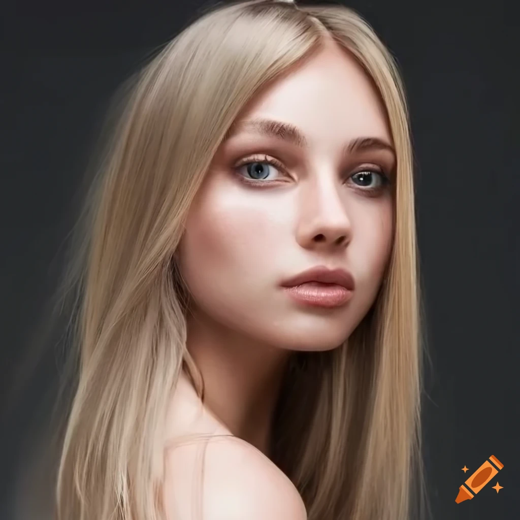 Beautiful Young Woman Shoulder Length Blonde Hair Very Light Freckles