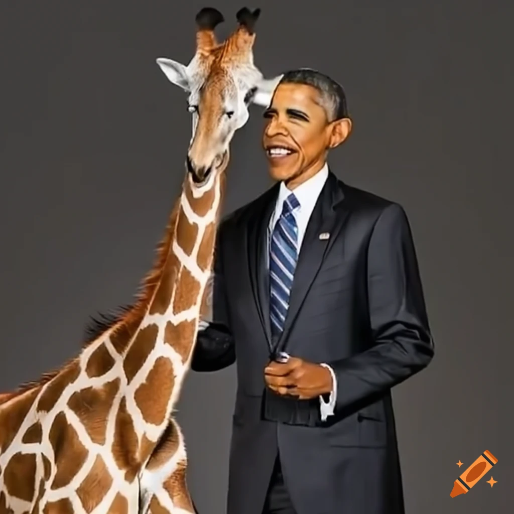 Obama saying hi to a giraffe on Craiyon