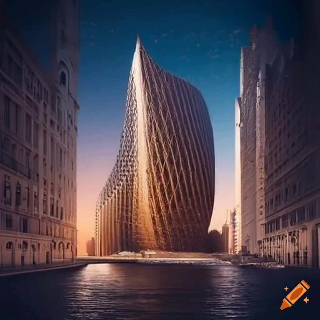 Buildings with wave-shaped facades on Craiyon