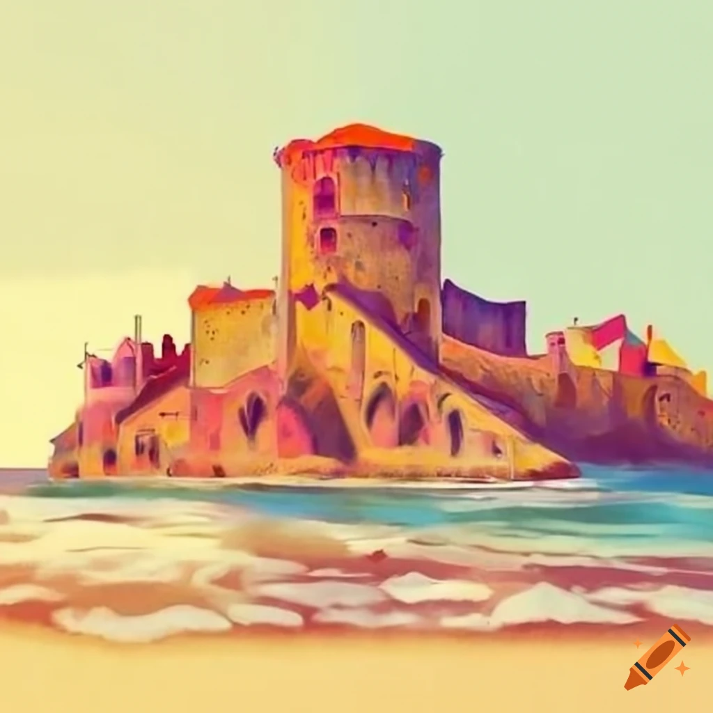 Vintage castle on the beach in italy