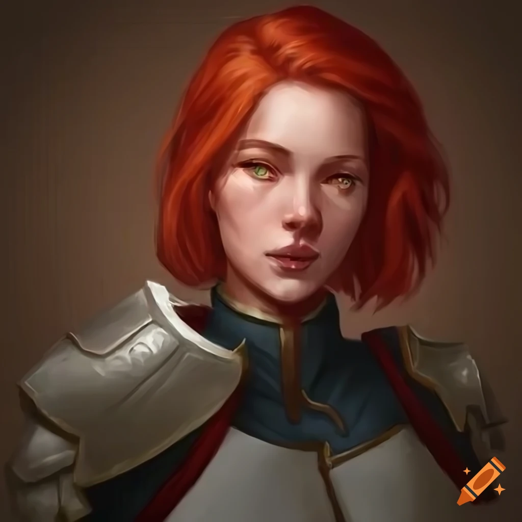 Serious dnd female paladin, red hair, bob haircut, high-detailed, 4k ...