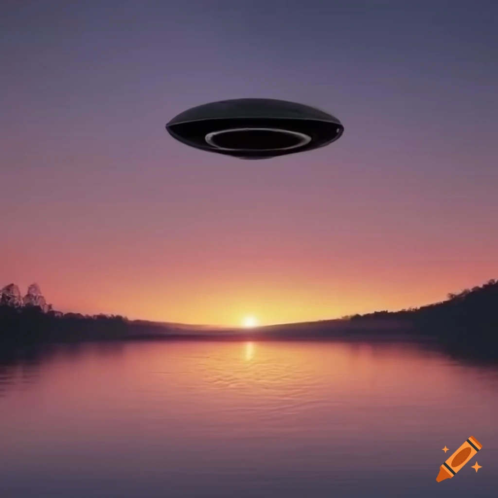 Ufo, river, ultra realistic, 4k, sunset