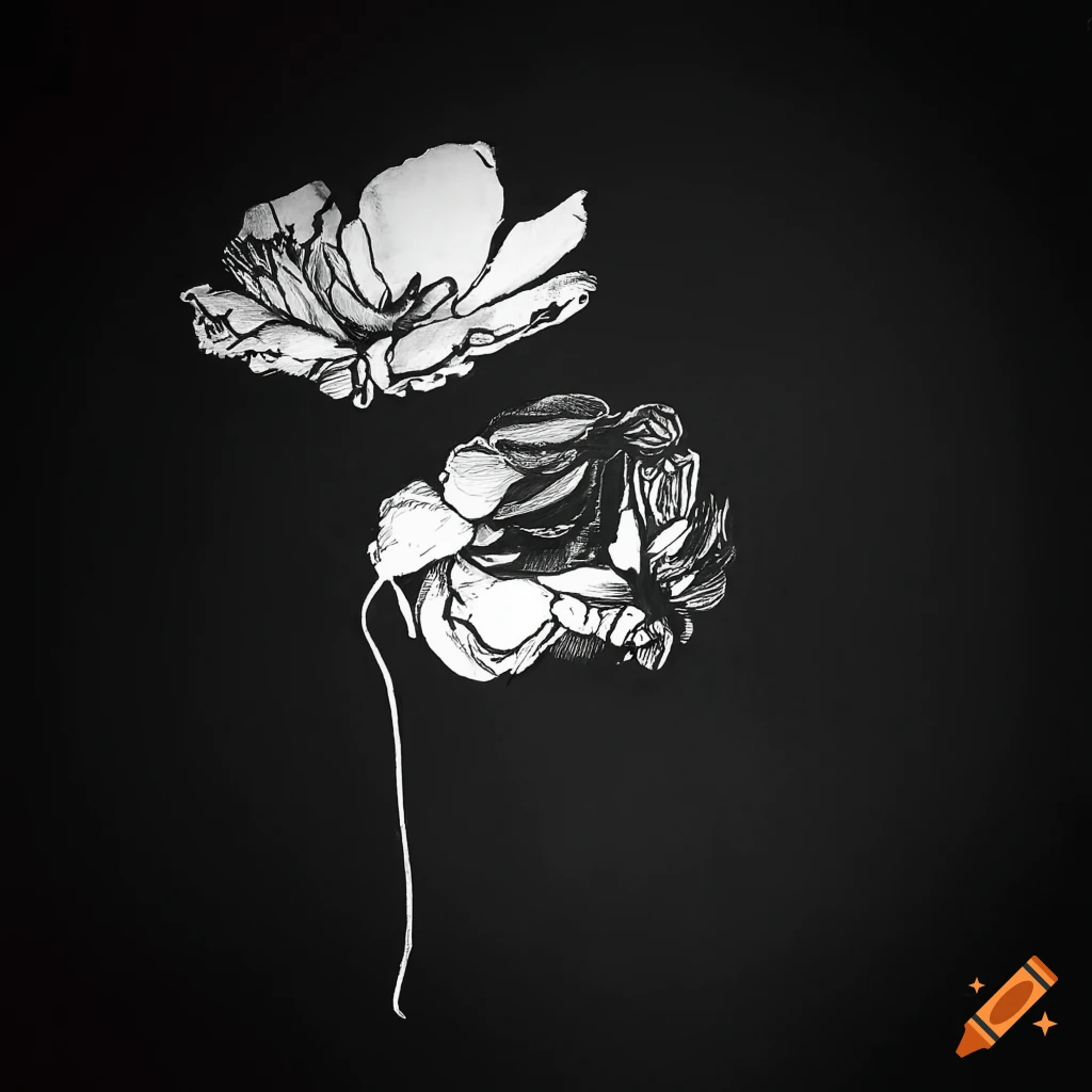 One Line Drawing Of Flower Boquet, Banksy, Romanticism, Charcoal Pencil ...