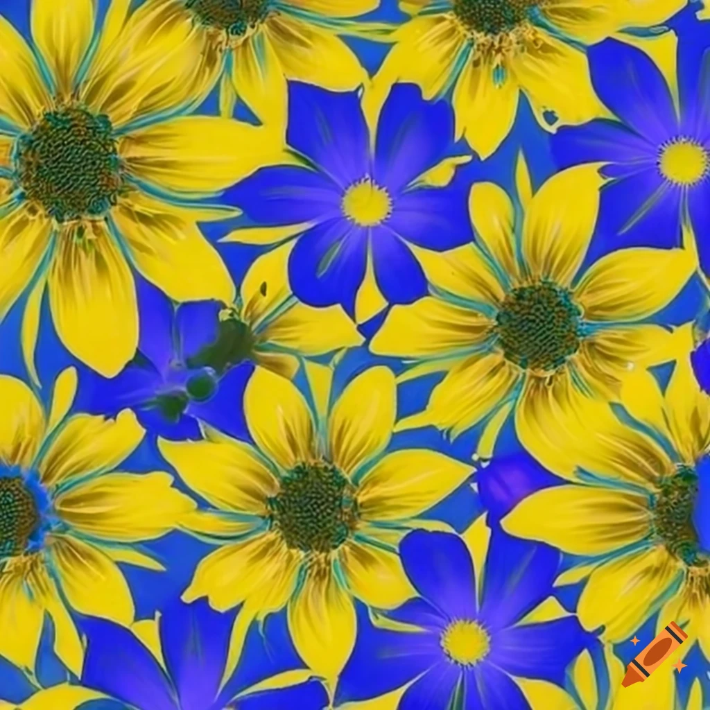 Deep blue and bright yellow flowers pattern