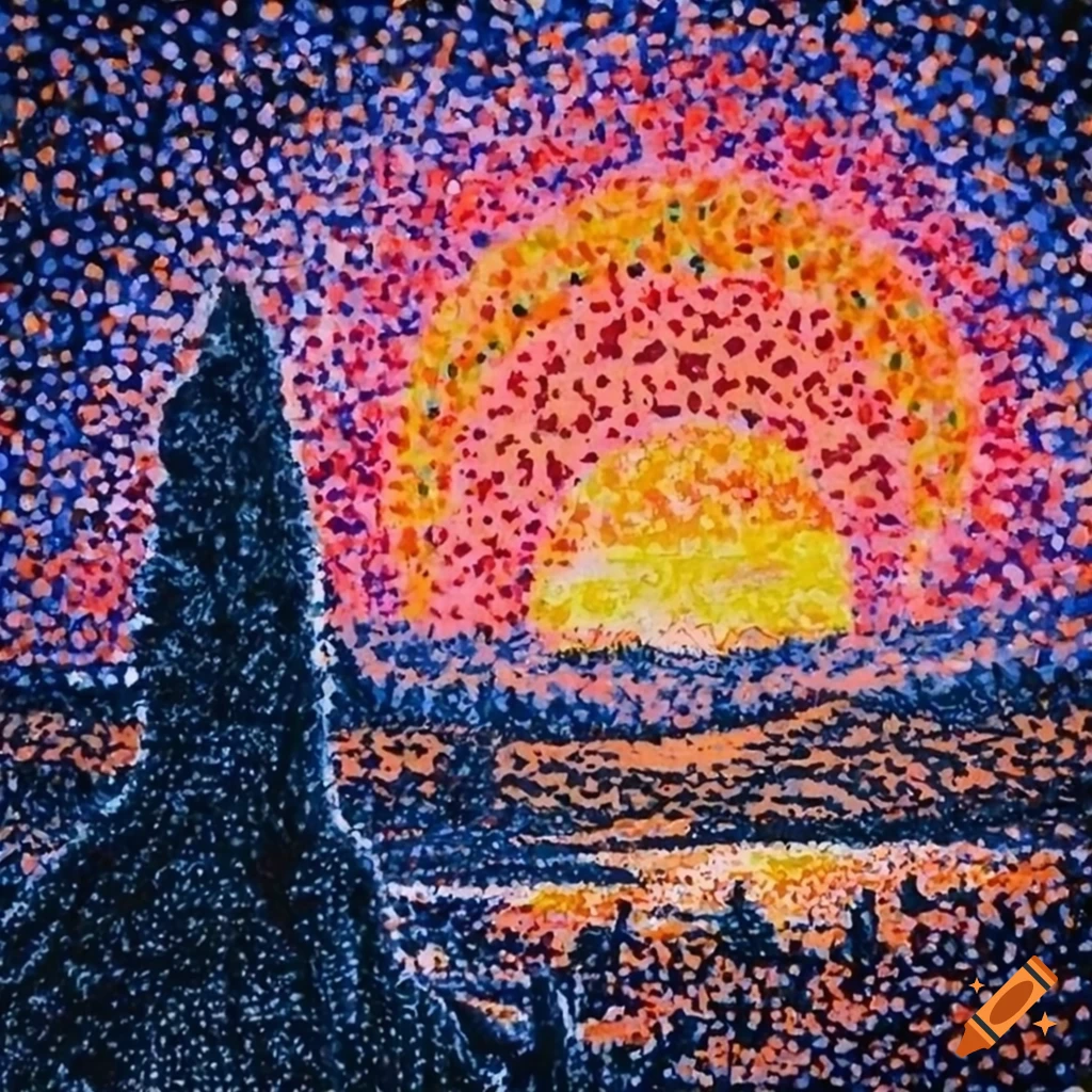 Lord of the rings sunset in the style of pointillism on Craiyon