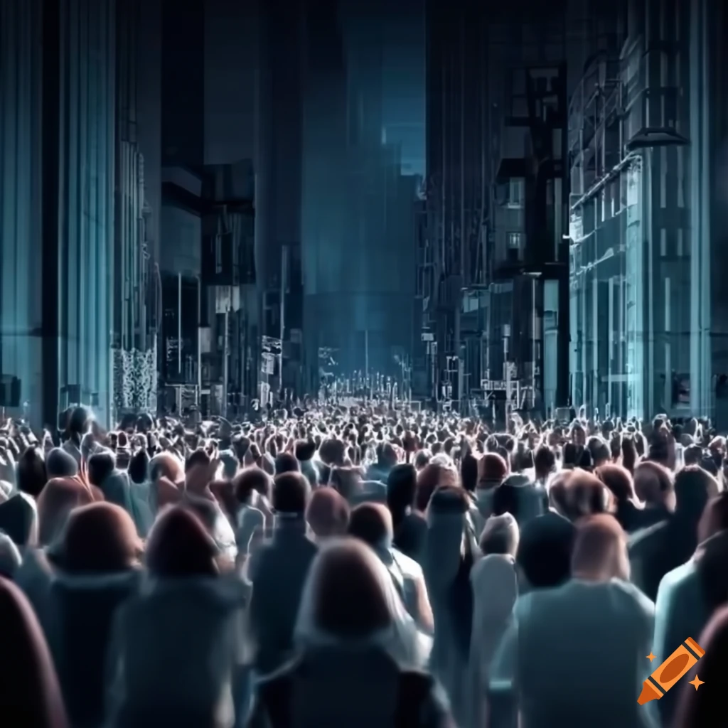 Realistic 3D render of a crowd in a public space on Craiyon