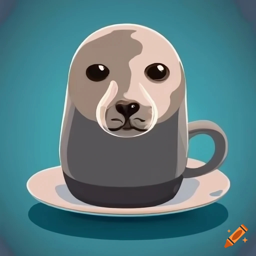 Cute seal drinking a cup of coffee on Craiyon