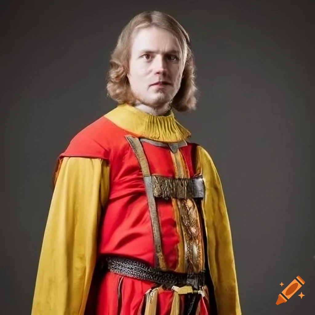 Medieval lord, young and adult, yellow and red clothes