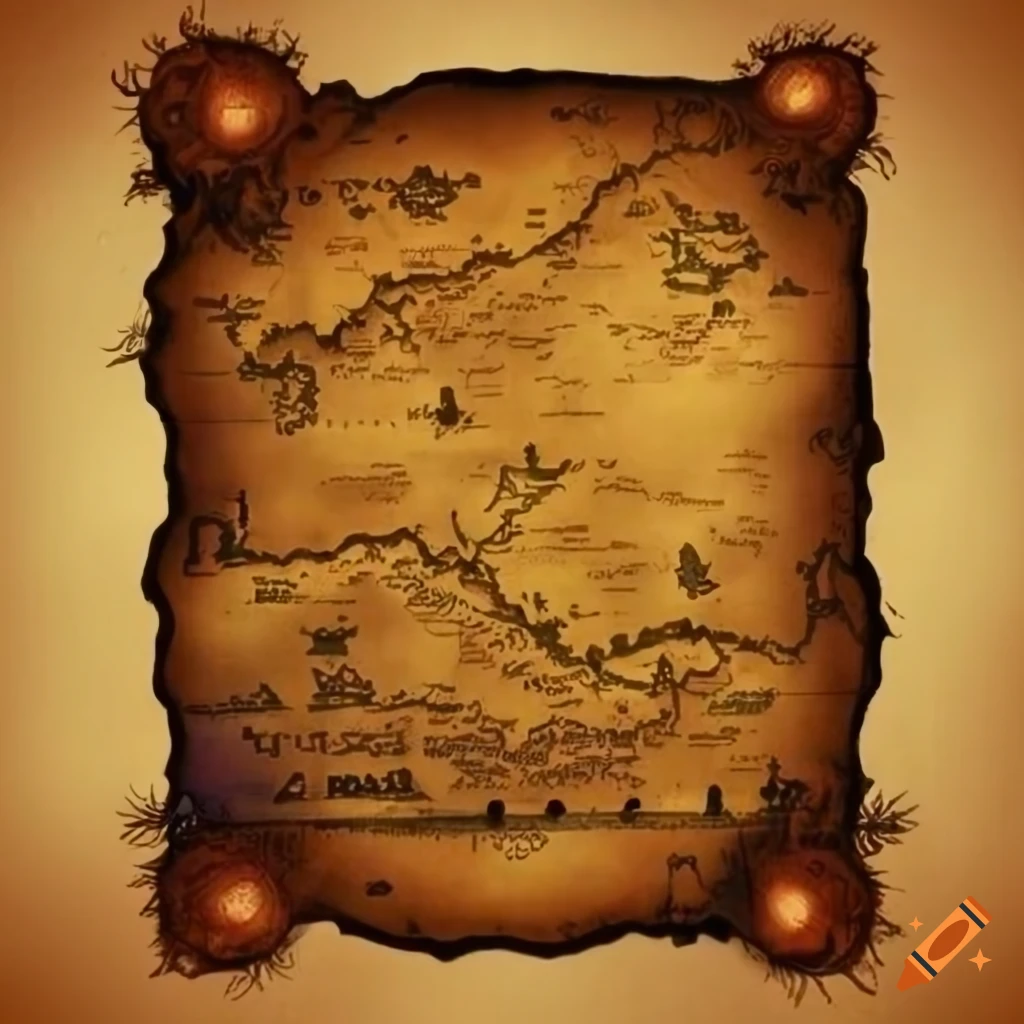 Fantasy style parchment treasure map on Craiyon