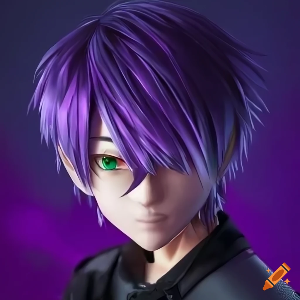 Purple haired anime boy on Craiyon