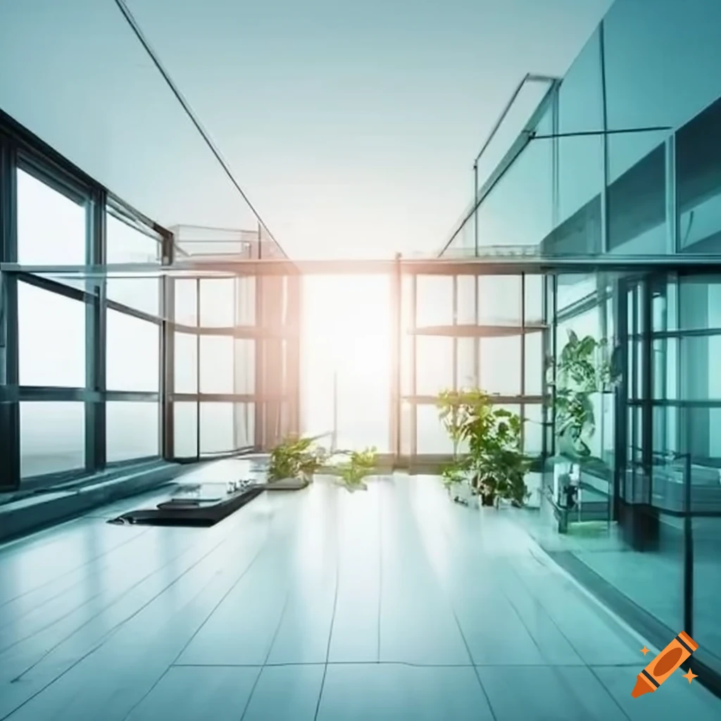 A bright and modern office with large windows on Craiyon