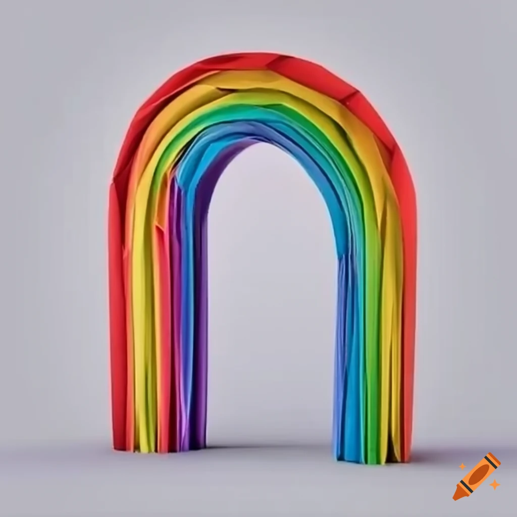 Origami rainbow arch on a white background