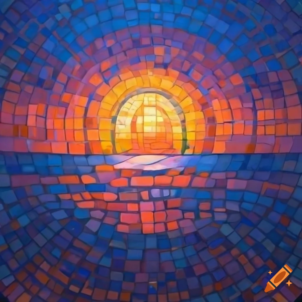 Mosaic image of a sunset on Craiyon