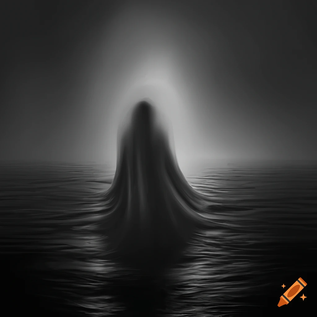 Black and white illustration of ominous mystery on Craiyon