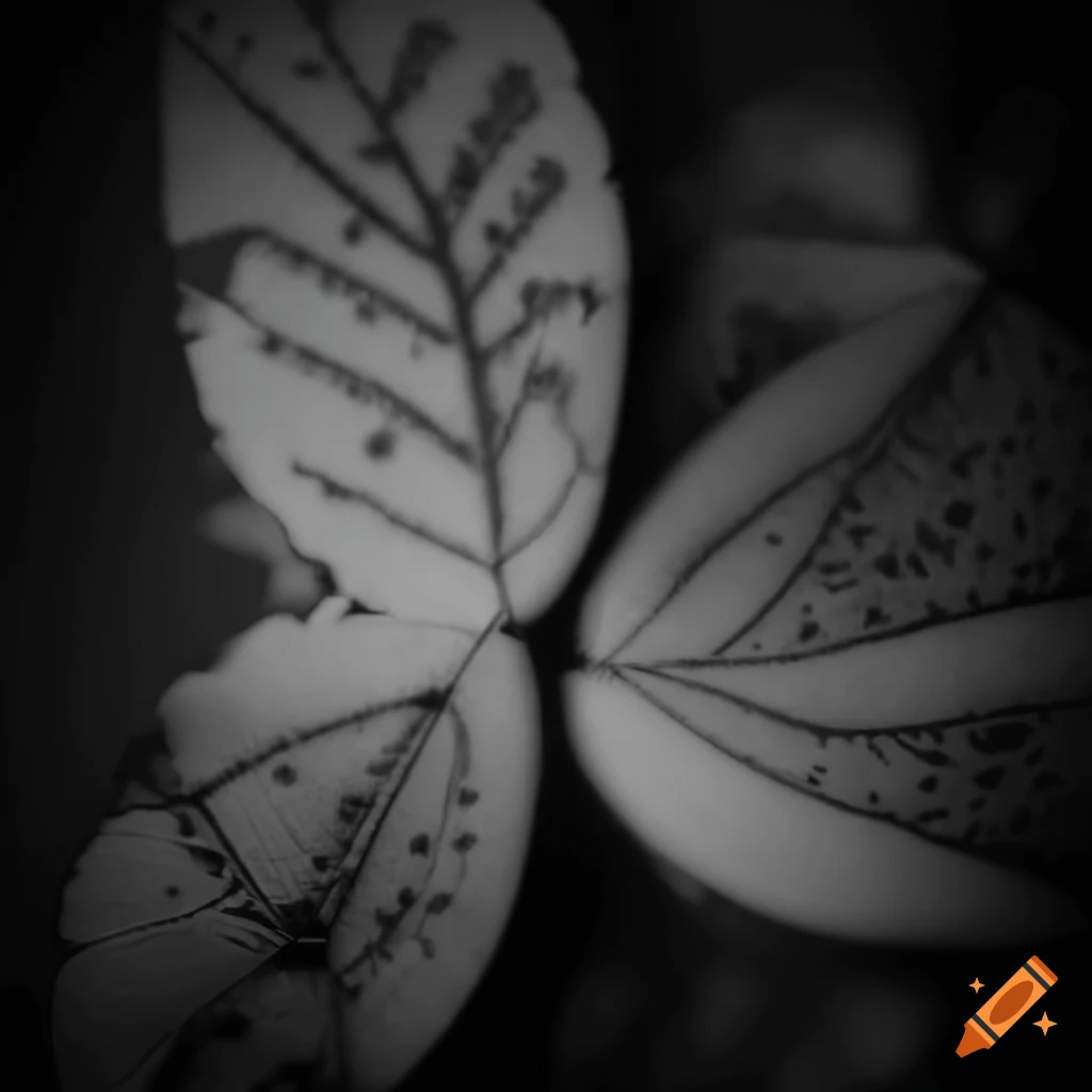 Black and white leaf with glitch effect