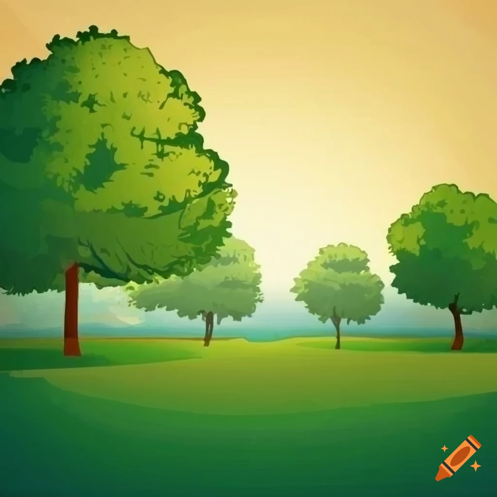 Illustration of a park with oak trees