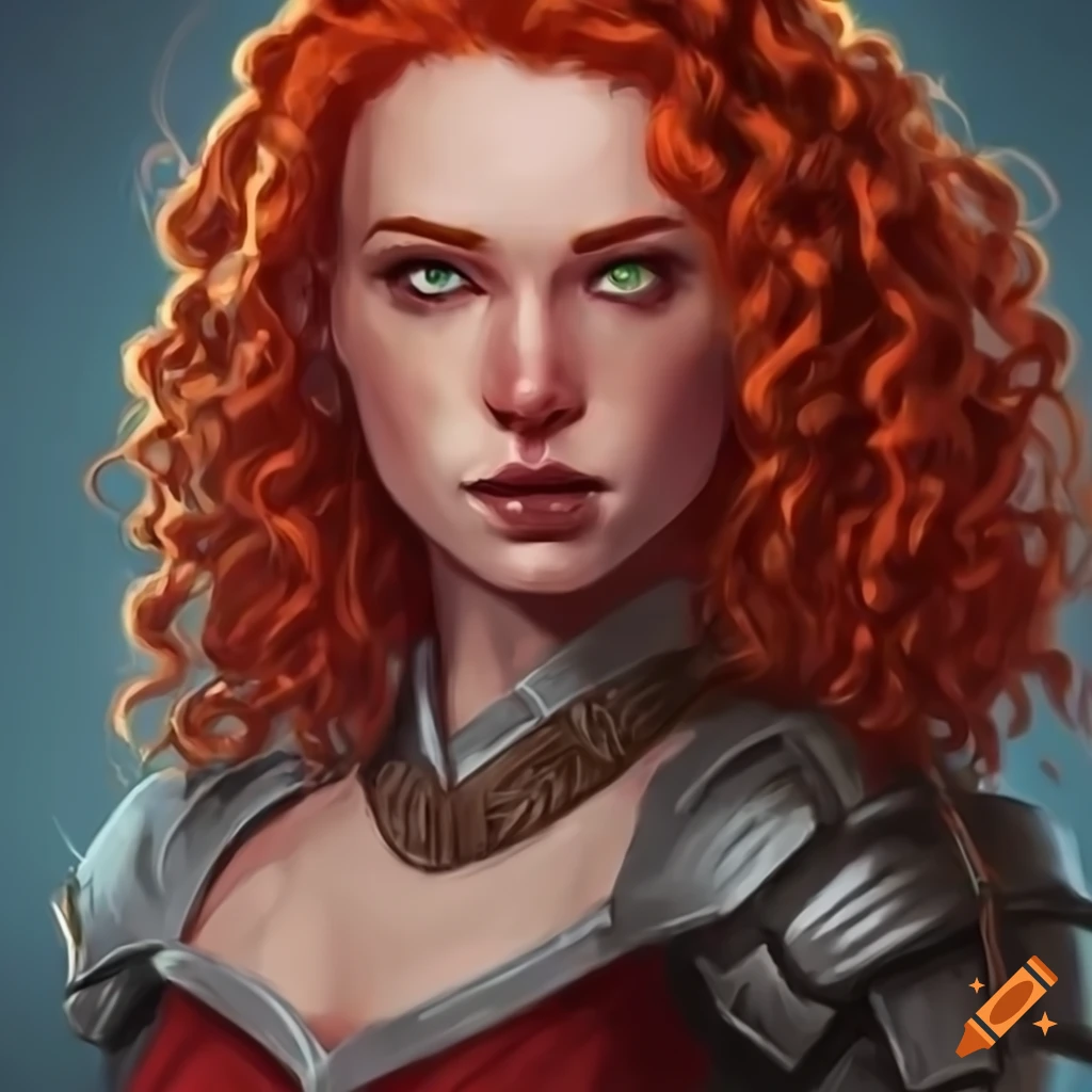 Dnd female fighter, red curly hair, high-detailed, 4k, portrait on Craiyon