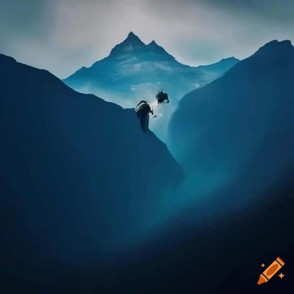 Ethereal figure hovering over a breathtaking mountainscape on Craiyon