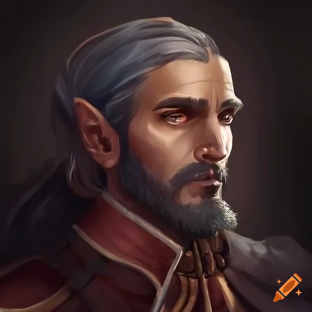 Dnd male merchant, long face, glasses, young, black hair, undercut ...