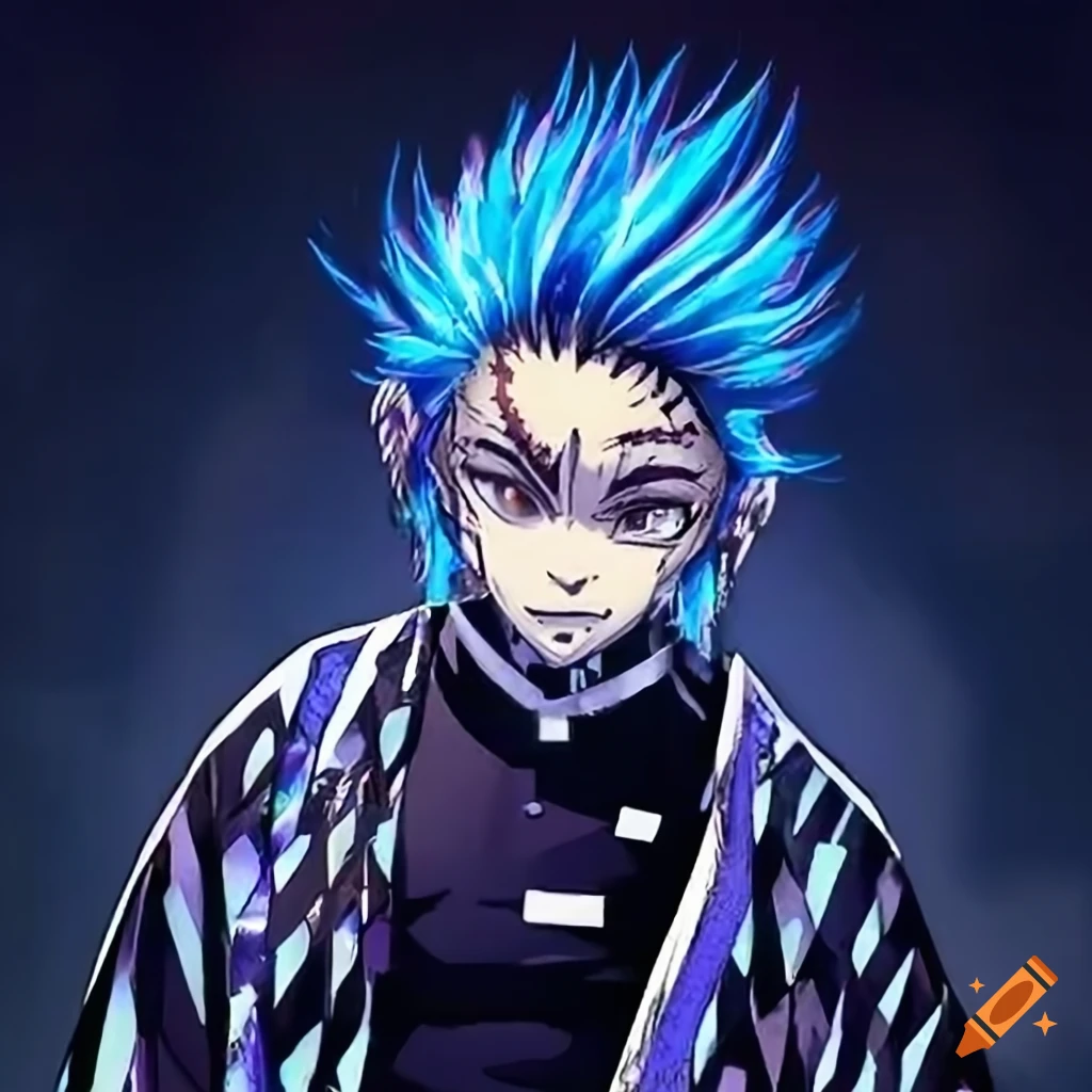 Short, spiky hair that is a vibrant shade of electric blue, resembling ...