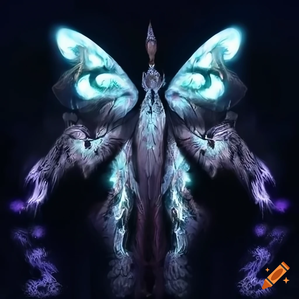 A fantasy moth queen with glowing wings on Craiyon