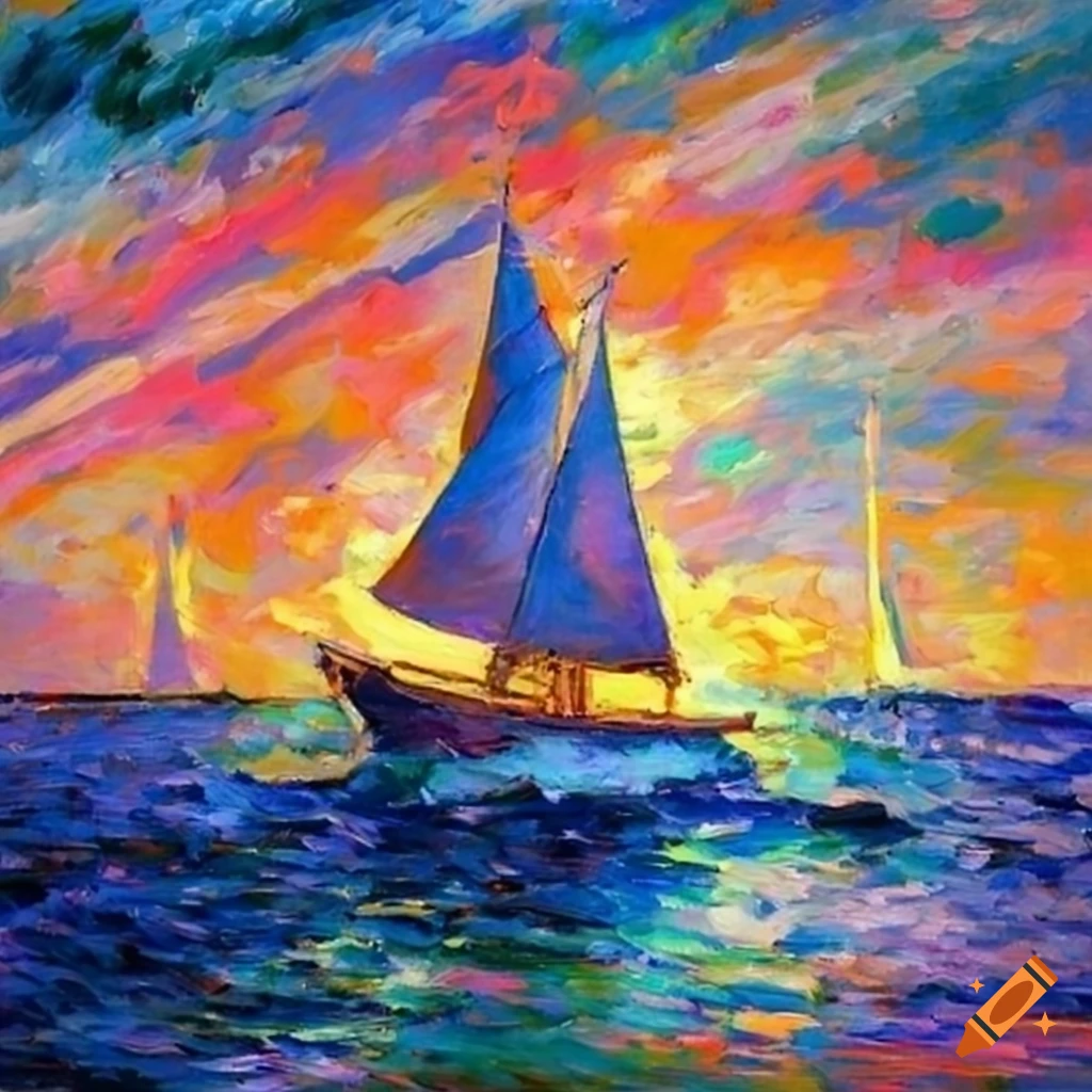 Sailboat on the waves impressionism
