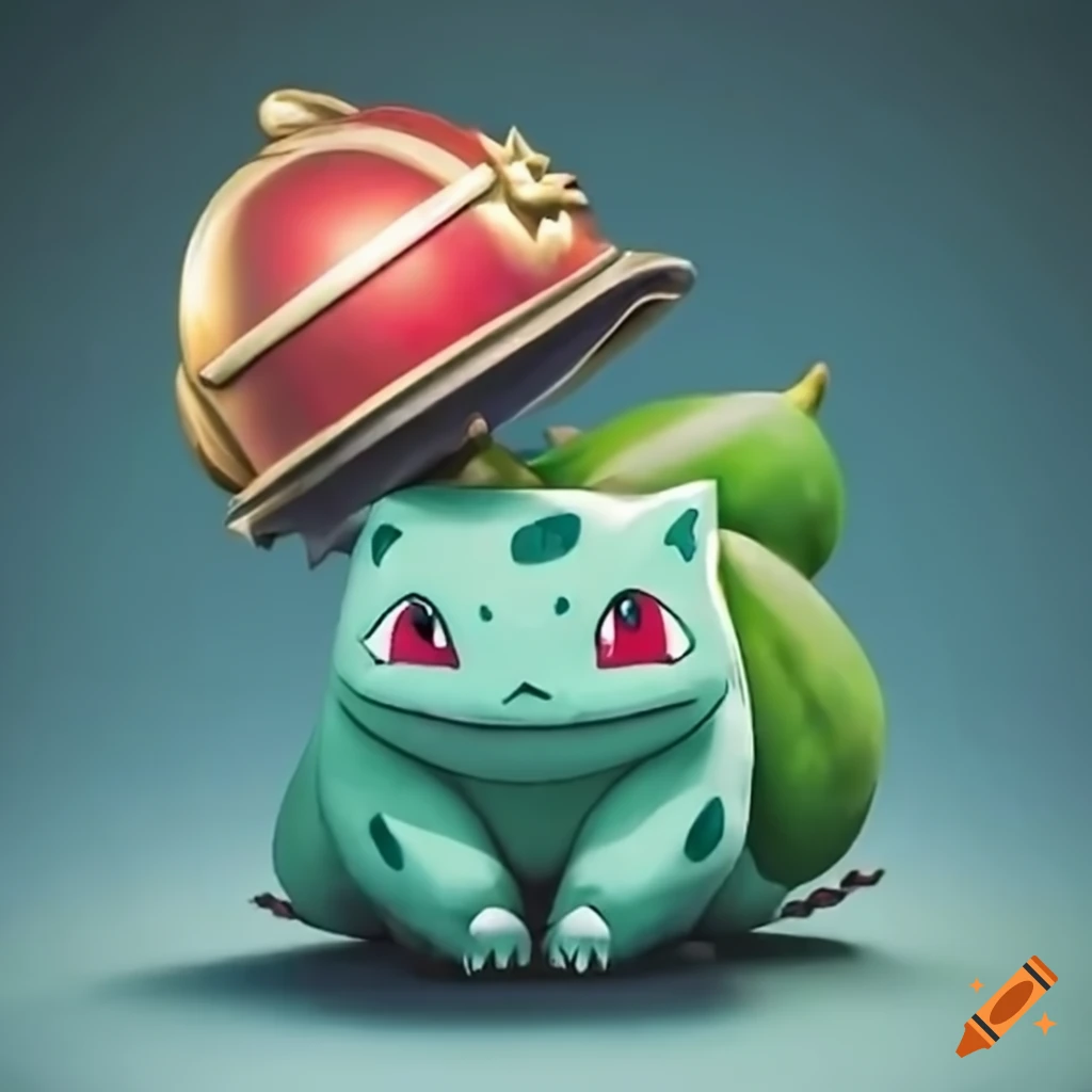 Bulbasaur wearing a helmet while doing stunts at a circus on Craiyon