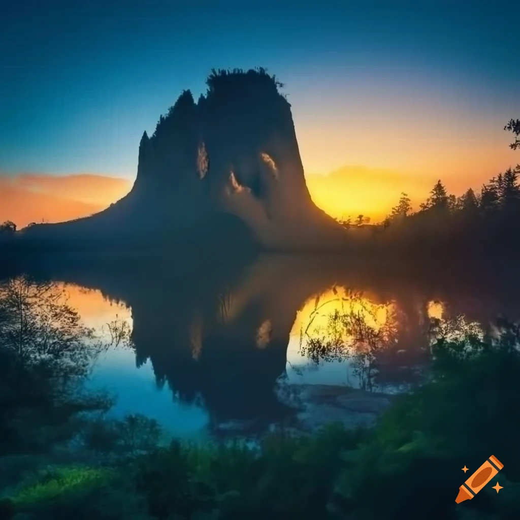 See unmittelbar vor einer kleinen klippe bei sonnenuntergang, rundherum ...