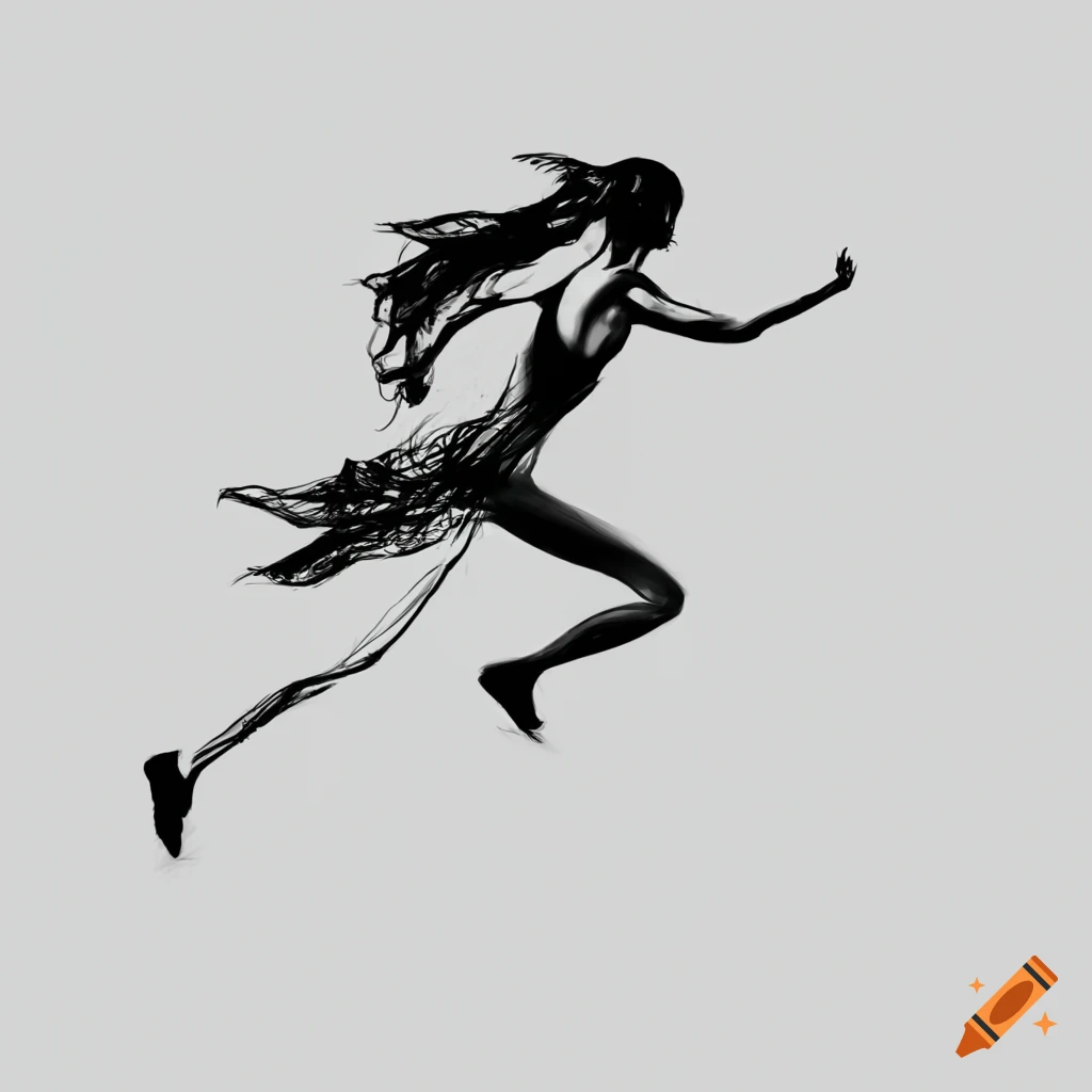 A dynamic line art of a powerful running woman