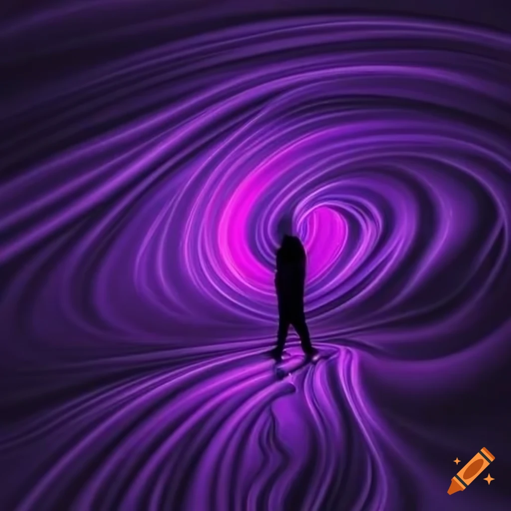 Person standing amidst swirling purple waves
